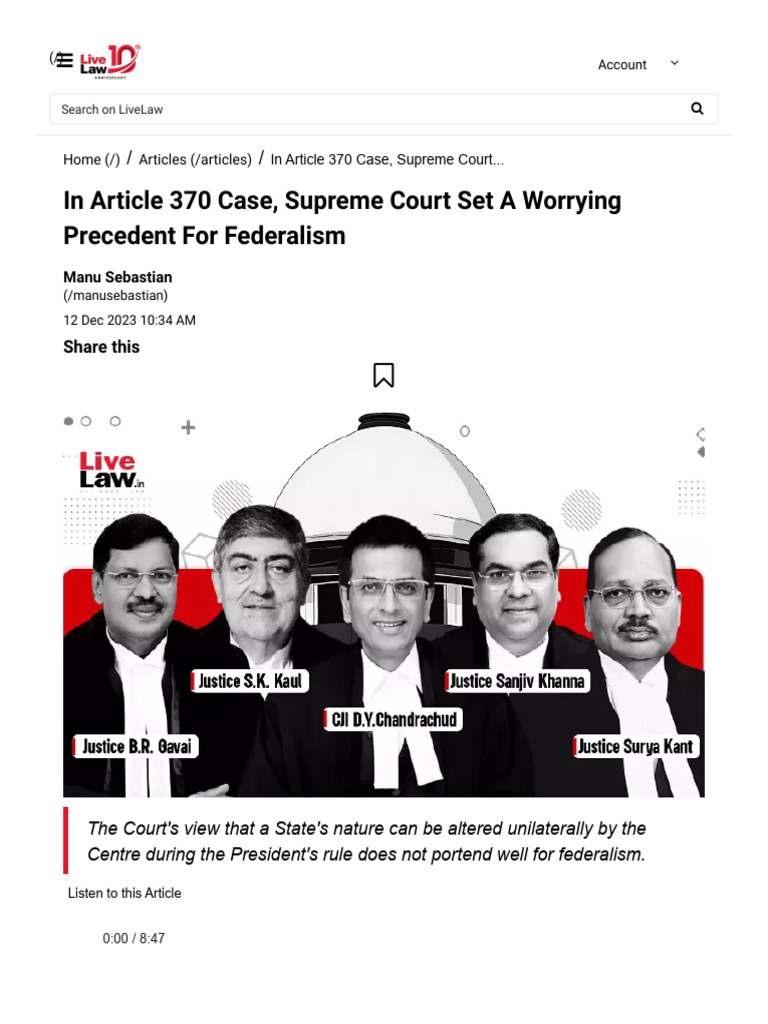 Supreme Court Judgment On Article 370 - Examining Its Impact On Indian ...