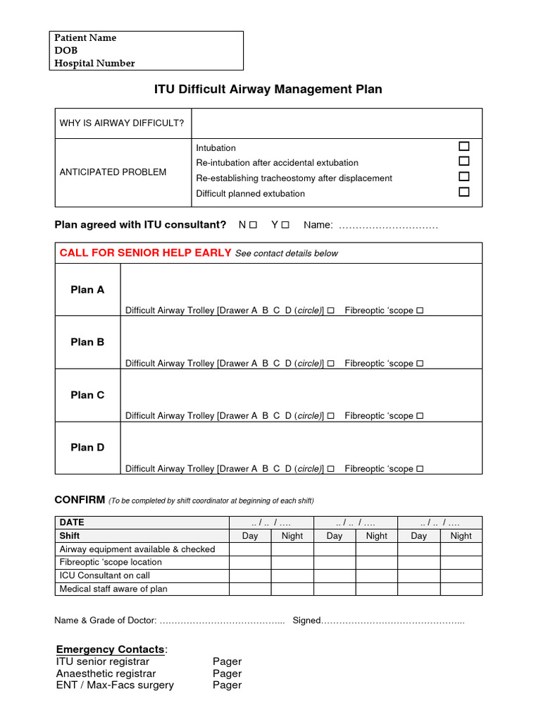 ITUDifficult Airway Form | PDF