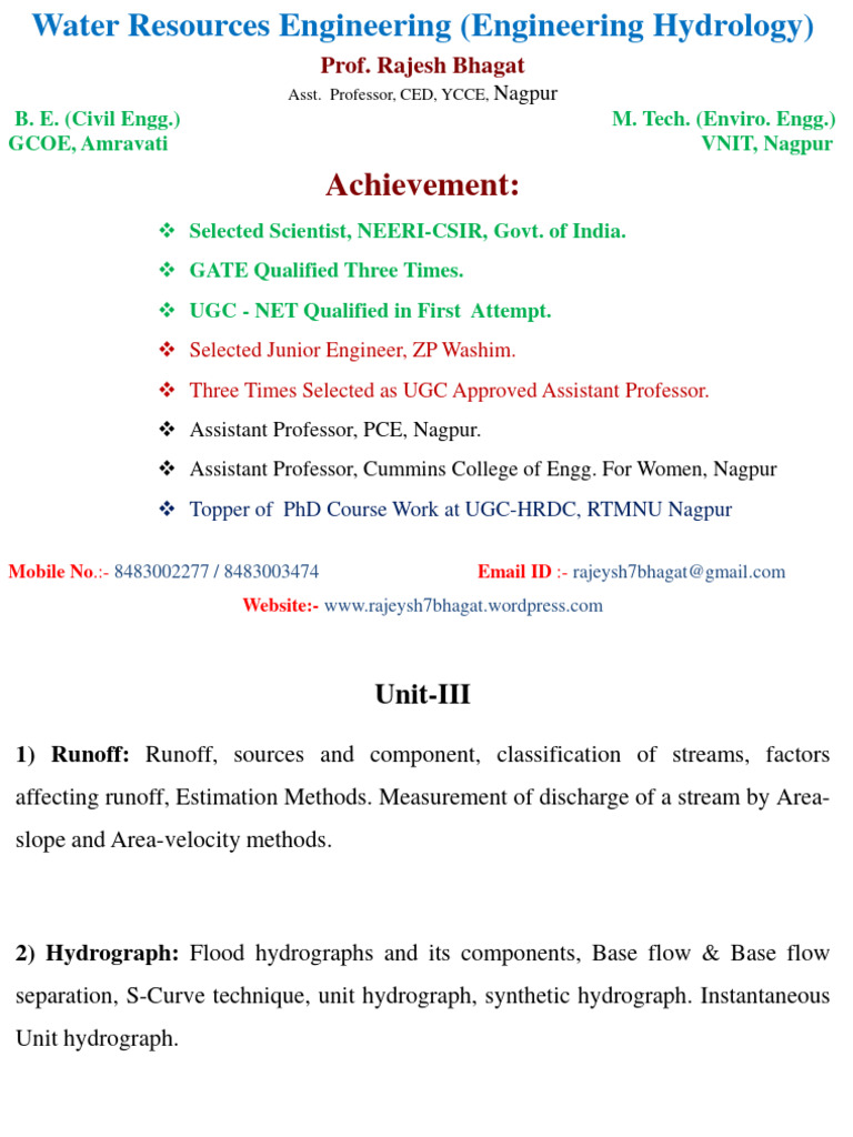 Unit 3 B Hydrograph Its Components Base Flow Separation S Curve ...