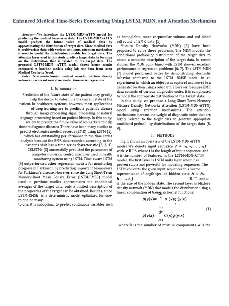 Enhanced Medical Time-Series Forecasting Using LSTM, MDN, and Attention Mechanism | PDF | Time ...