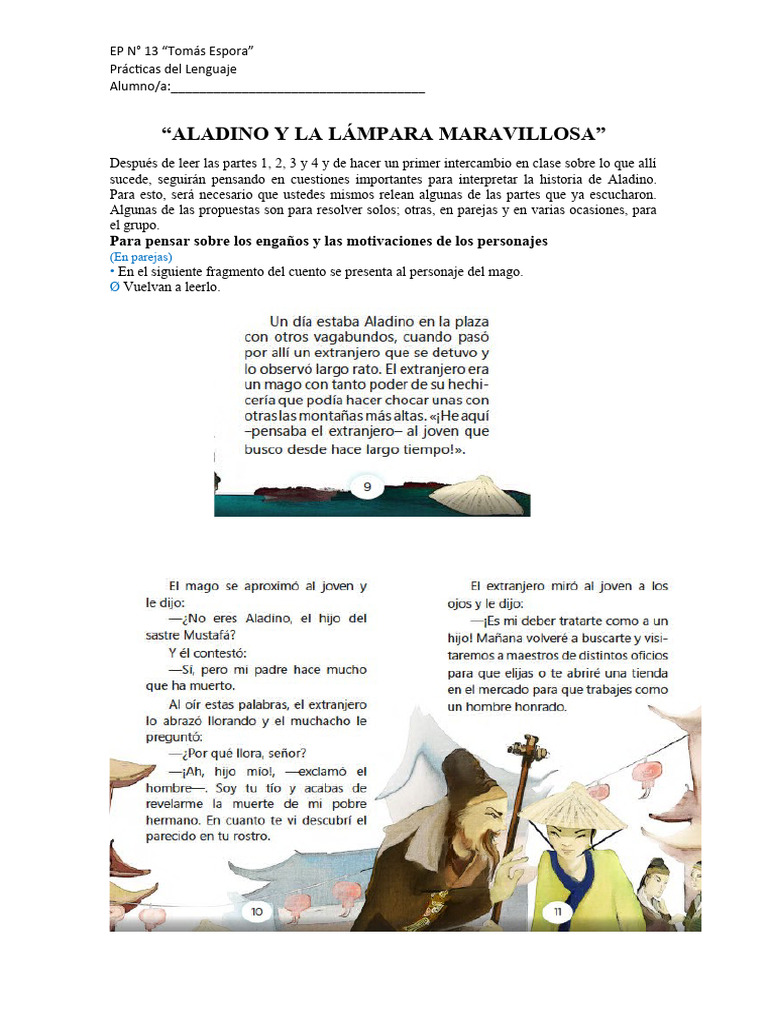 Actividades sobre Aladino y la lámpara | PDF