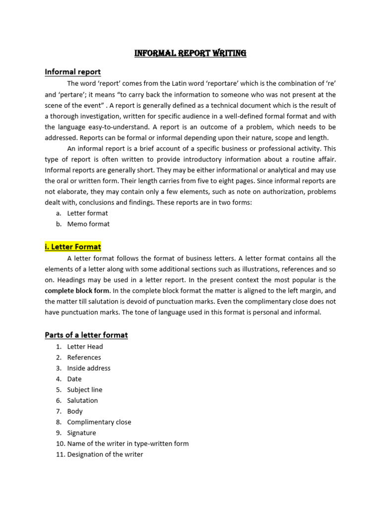 Informal Report Writing | PDF | Memorandum | Written Communication