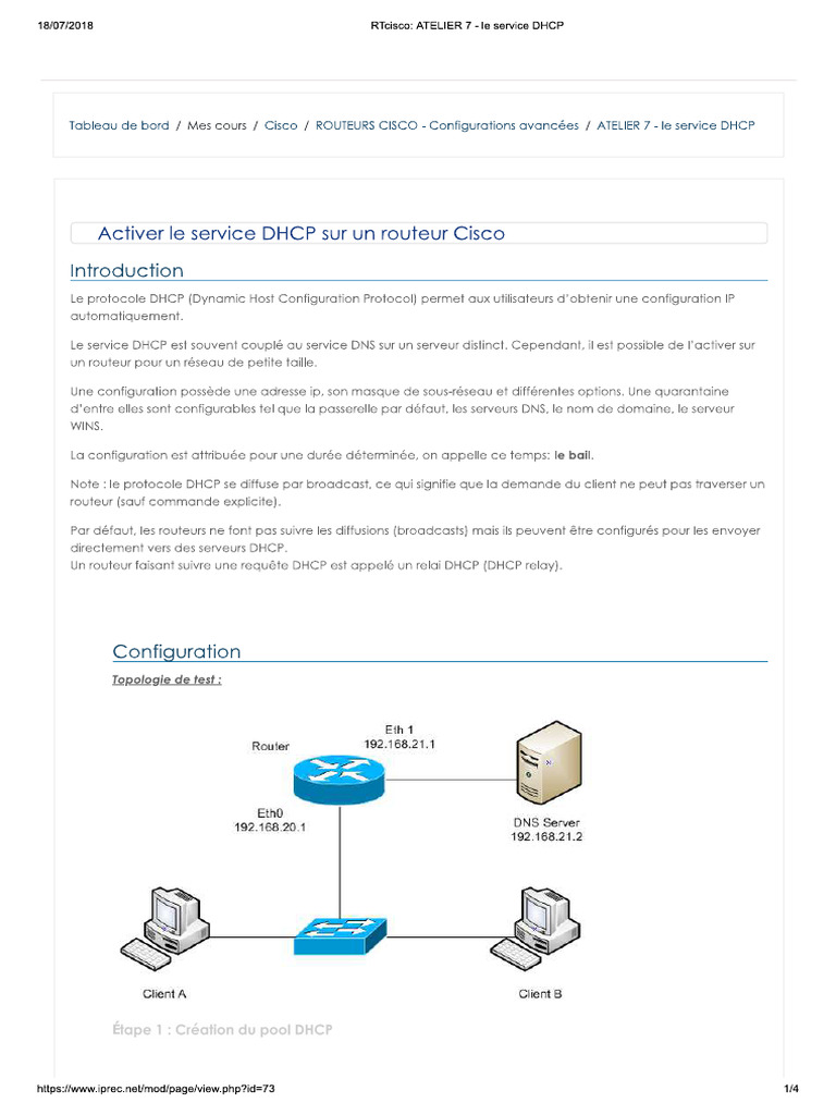7 - RTcisco - ATELIER 7 - Le Service DHCP | PDF