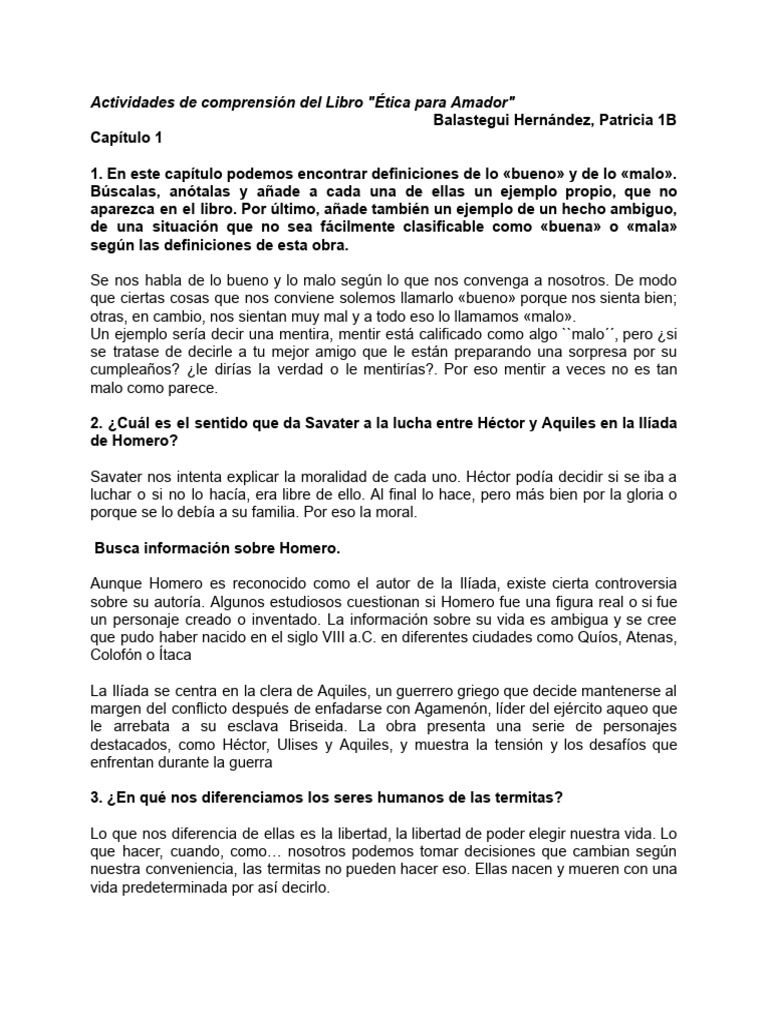 Patricia Balastegui Hernandez - Actividades de Comprensión Del Libro Ética para Amador ...