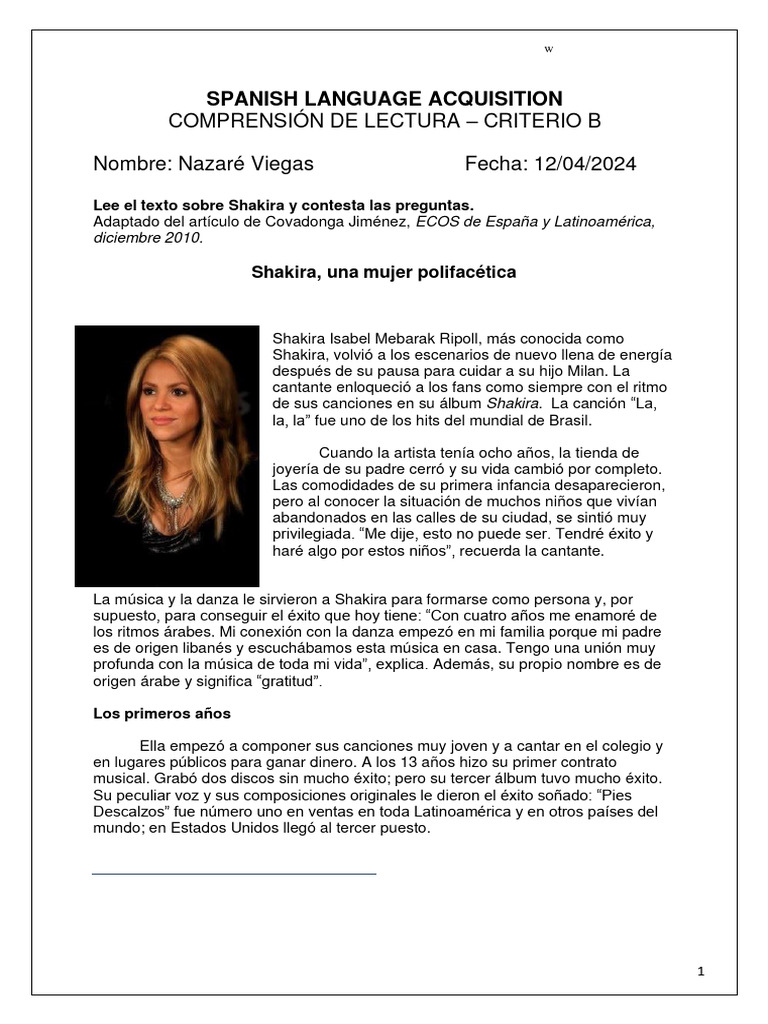Biografía y legado de Shakira | PDF