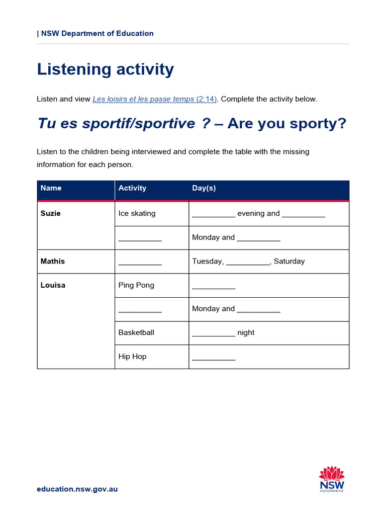 Modern Languages s5 French Listening Activity | PDF | Creative Commons ...