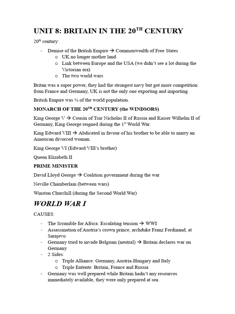 Britain in the 20th Century Overview | PDF | World War II | World War I