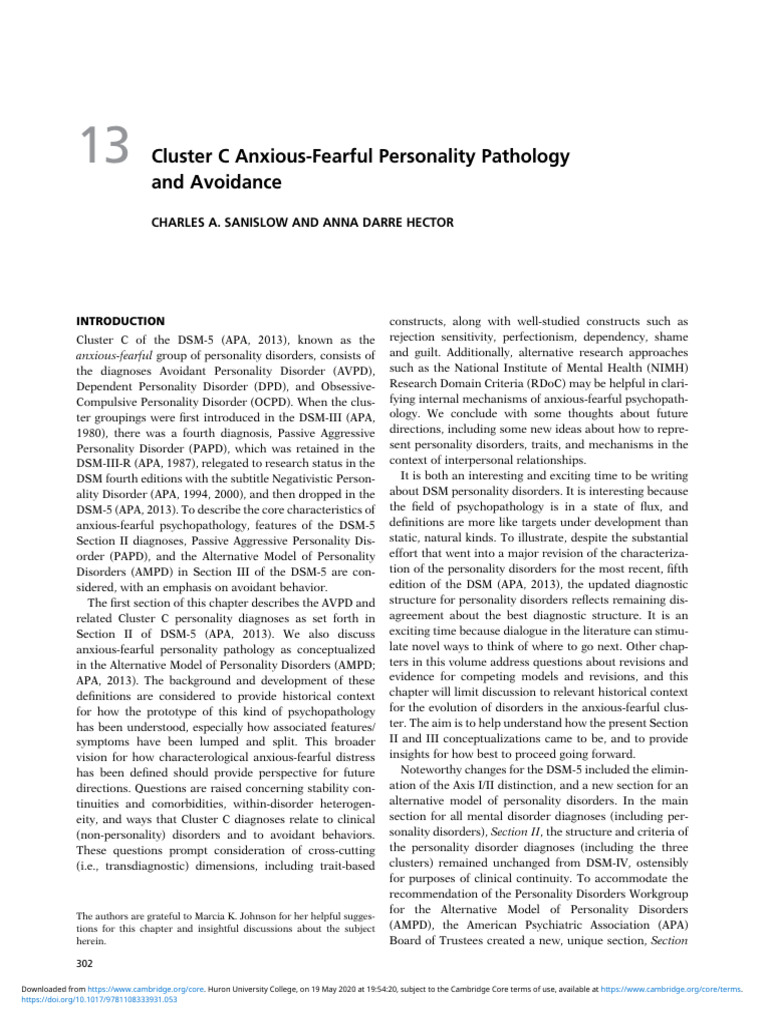 Cluster C Anxious-Fearful Personality Pathology | PDF | Personality Disorder | Diagnostic And ...