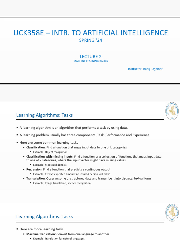 Lecture 2 Ai | PDF | Estimator | Bias Of An Estimator