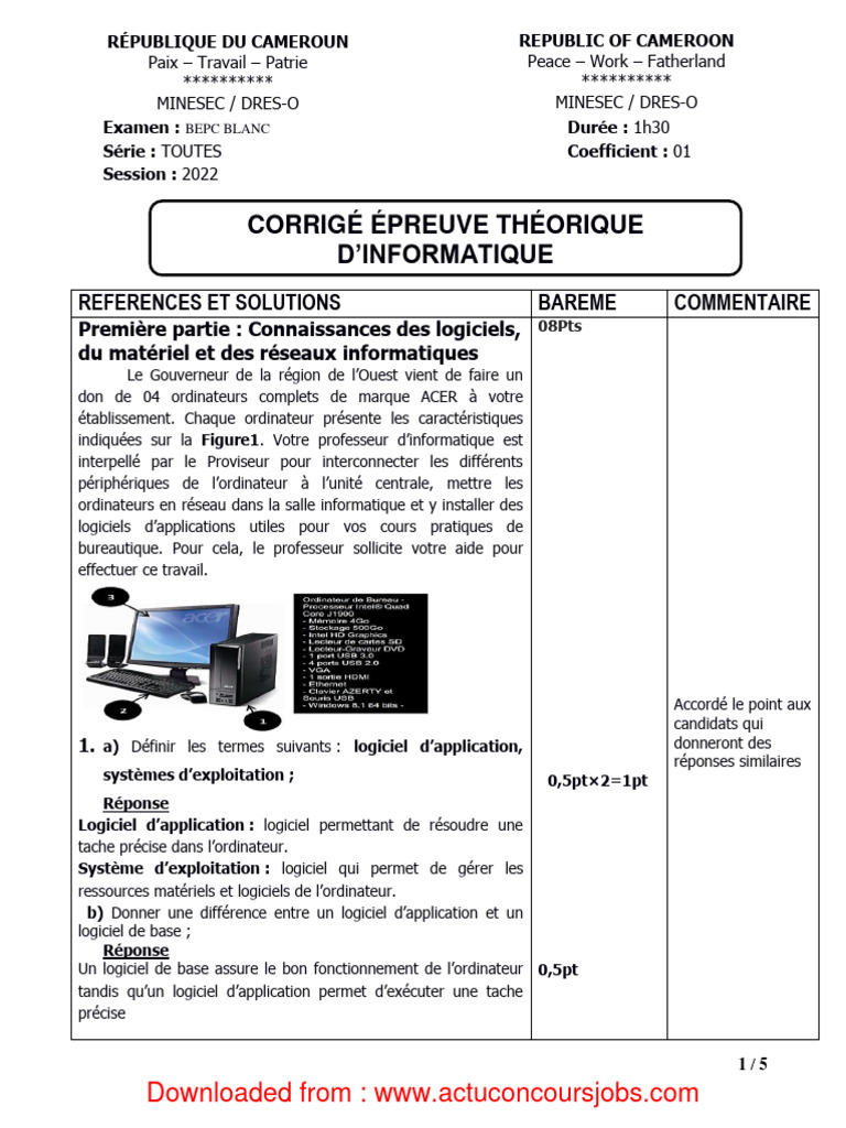 Correction Epreuve Informatique Bepc Blanc 2022 | PDF | Logiciel | Informatique