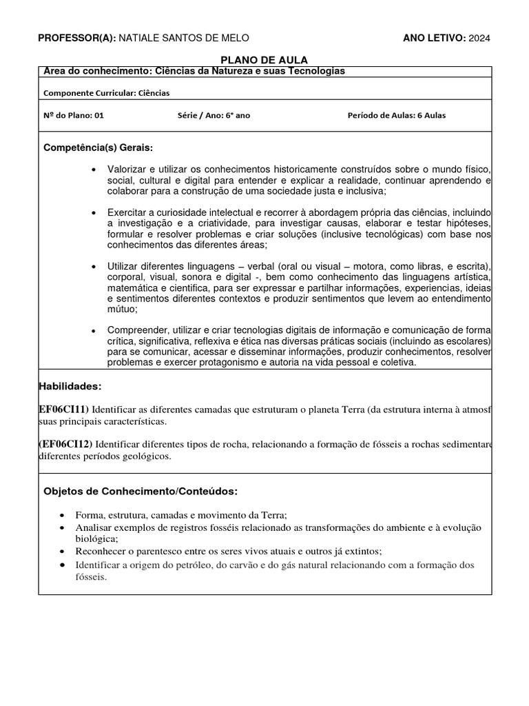 Plano de Aula - Ciencias - Natiale | PDF | Terra | Science