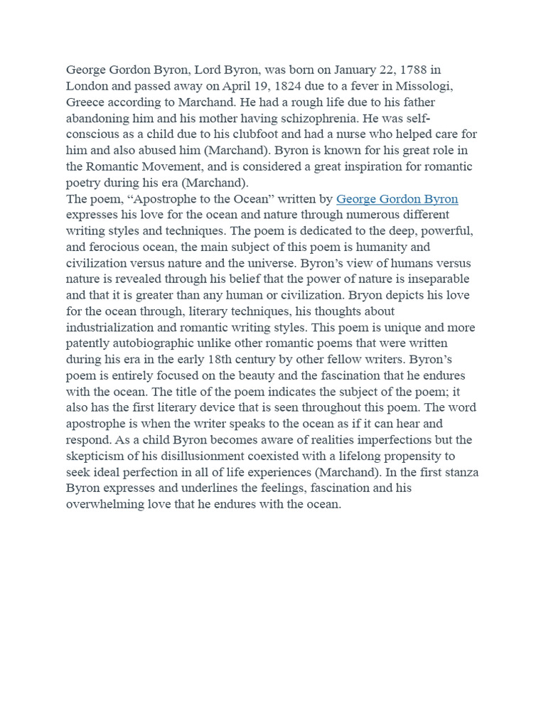 An Apostrophe To The Ocean | PDF