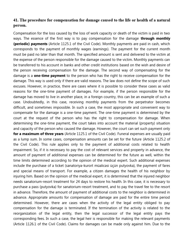 The Procedure For Compensation For Damage Caused To The Life or Health ...