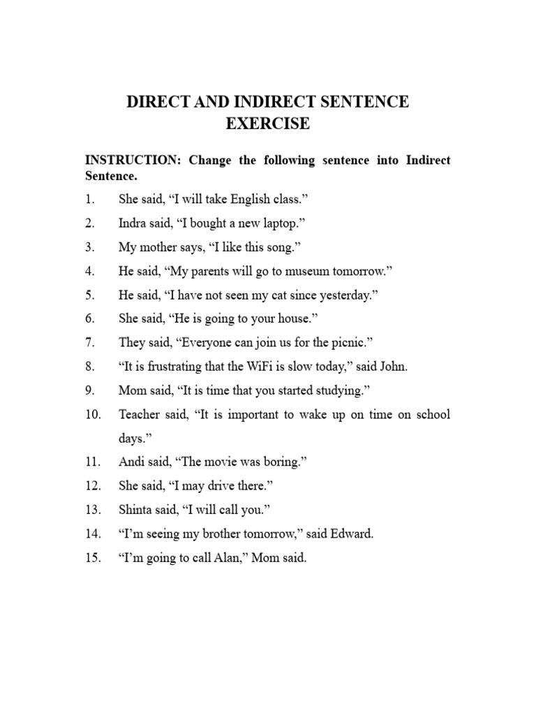 Direct and Indirect - Sentence | PDF