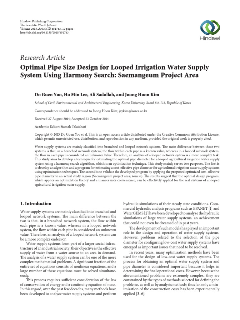 Research Article | PDF | Mathematical Optimization | Water Supply Network