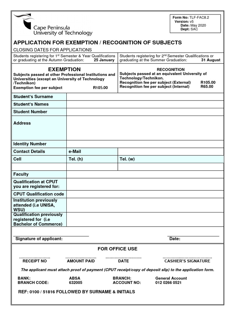 TLF-AGC 8.2 V5 May2020 Application For Exemption With SAQA Credits | PDF