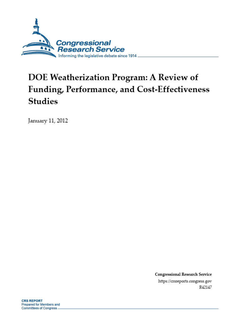 DOE Weatherization Program: A Review of Funding, Performance, and Cost ...