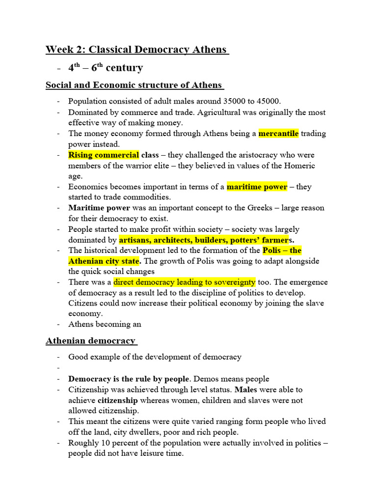 Week 2 - Athenian Democracy | PDF | Citizenship | Plato