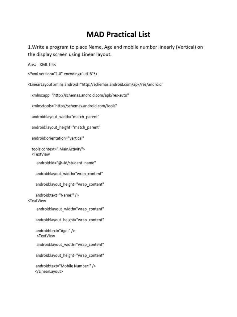 MAD Practicals | PDF | Android (Operating System) | Software Engineering