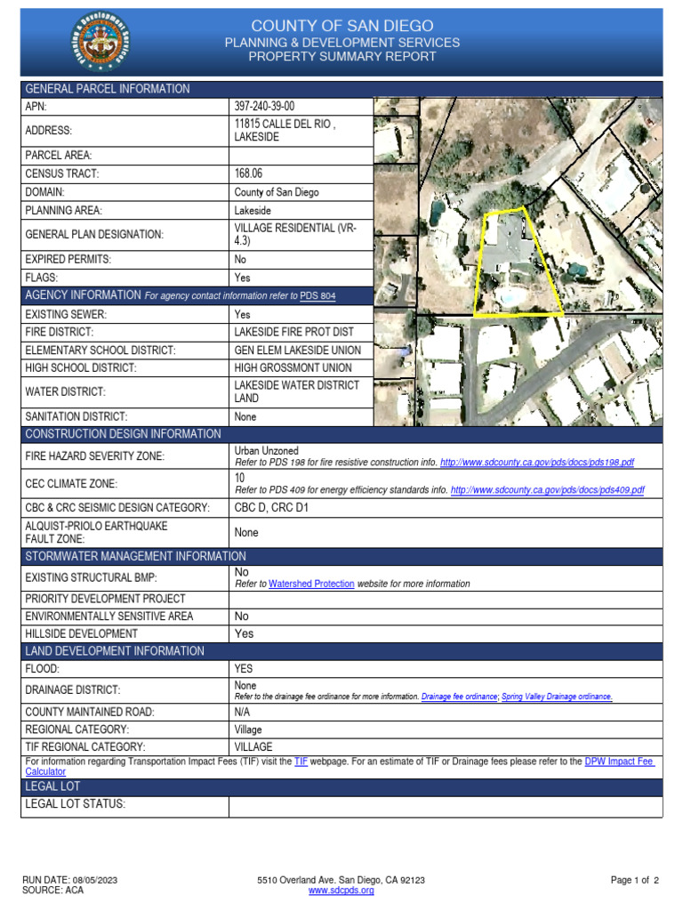 PDS BLD Property Summary | PDF | Zoning | Land Lot