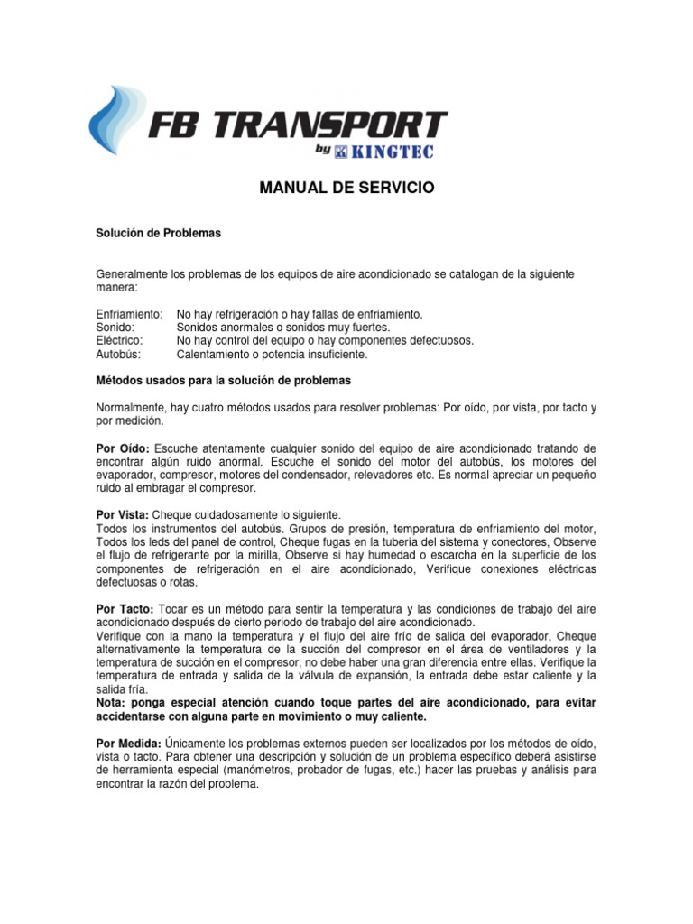 Manual de Servicio FBT | PDF | Refrigeración | Aire acondicionado