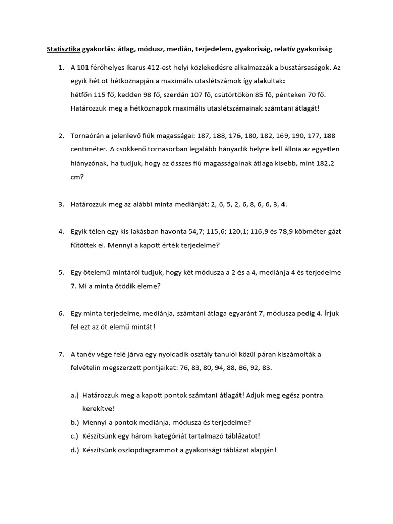 Statisztika Gyakorlás | PDF
