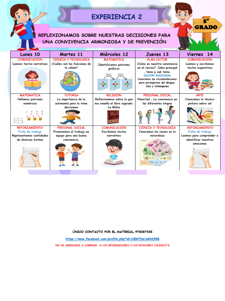 5°-Horario Semanal - 2da Semana Exp 2-Jezabel Camargo Único Contacto | PDF