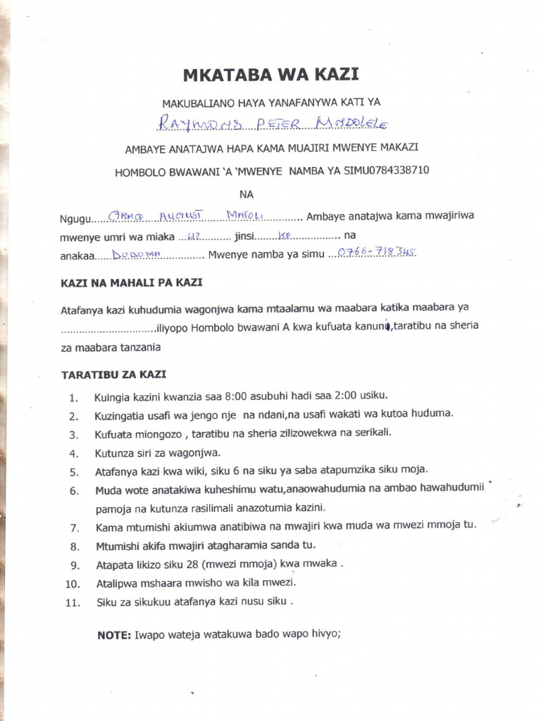 MKATABA WA KAZI 1 | PDF