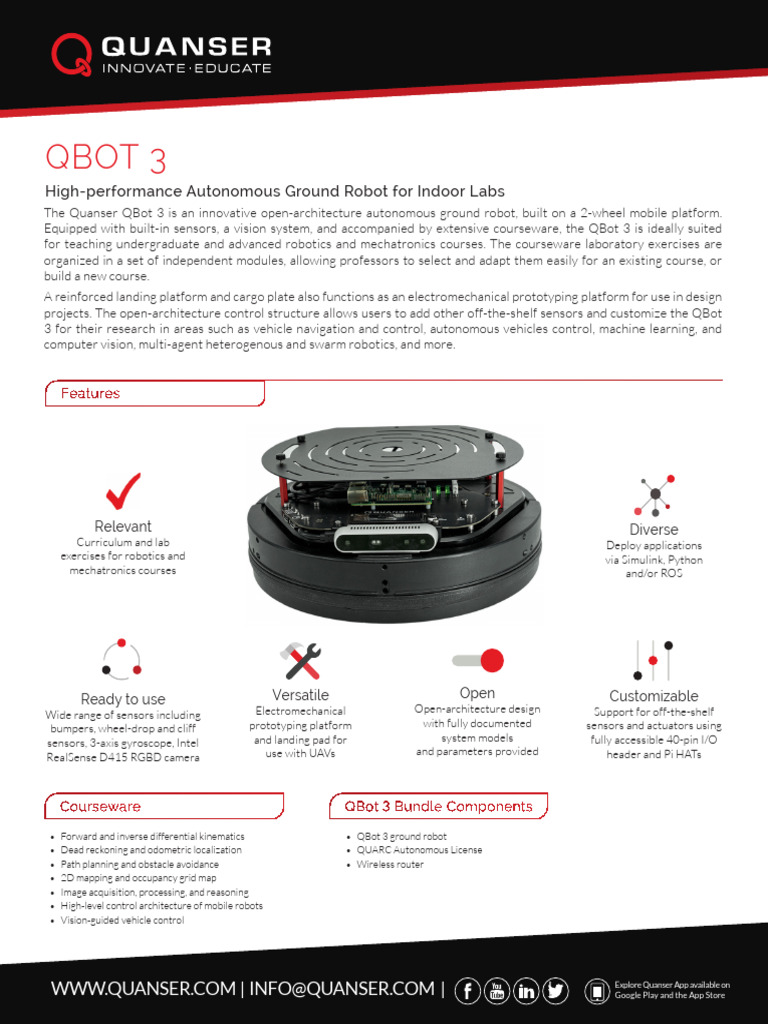 QBot3 Data Sheet | PDF | Robot | Robotics