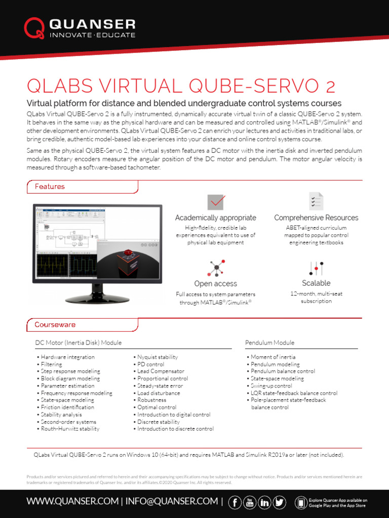 QLabs Virtual QUBE-Servo 2 Data Sheet | PDF