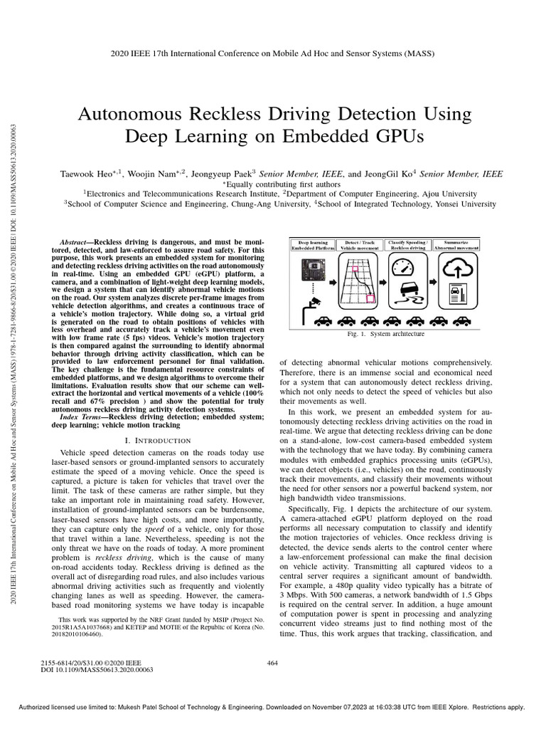 Autonomous Reckless Driving Detection Using Deep Learning On Embedded ...