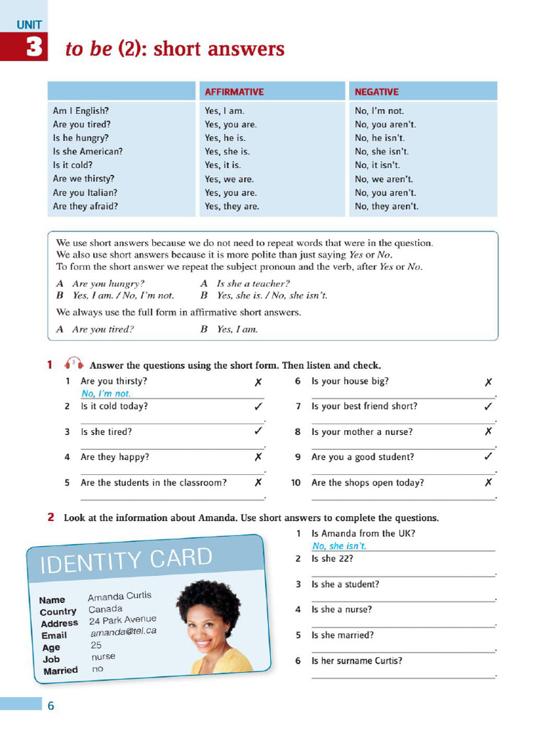 Verb to be: Short answers (grammar_plus_a1) | PDF