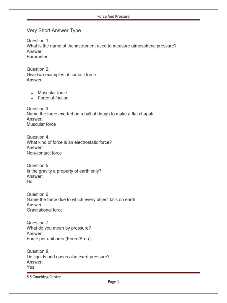 Force and Pressure | PDF | Force | Pressure
