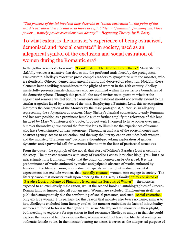 NEA Introduction | Download Free PDF | Mary Shelley | Frankenstein