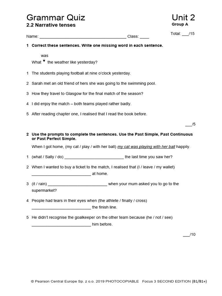 Focus3 2E Grammar Quiz Unit2.2 GroupA | PDF Focus3 2E Grammar Quiz Unit2.2 GroupA | PDF