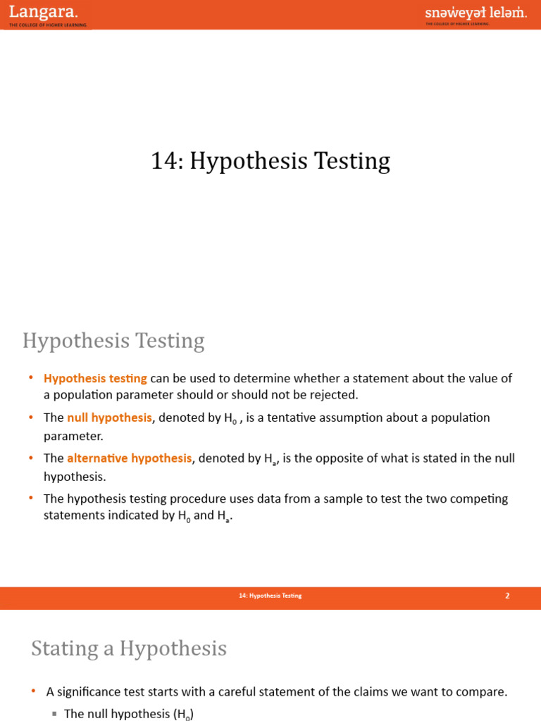 14_Hypothesis Testing | PDF | Null Hypothesis | Hypothesis