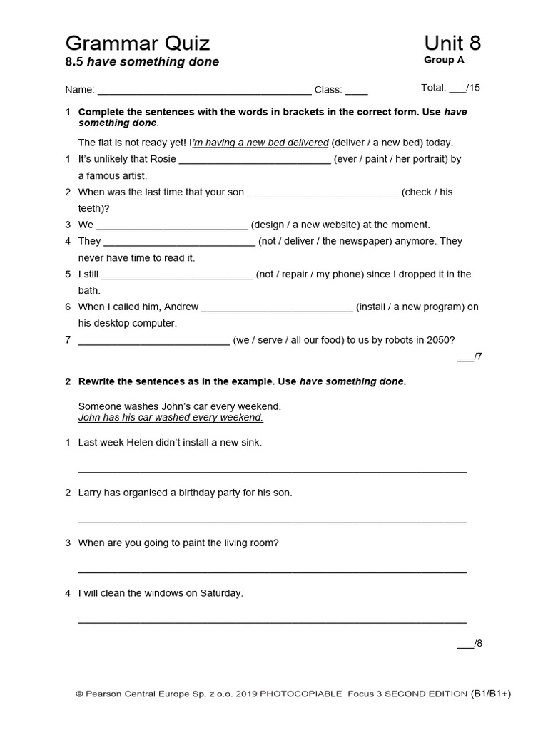 Focus3 2E Grammar Quiz Unit8.5 GroupA | PDF