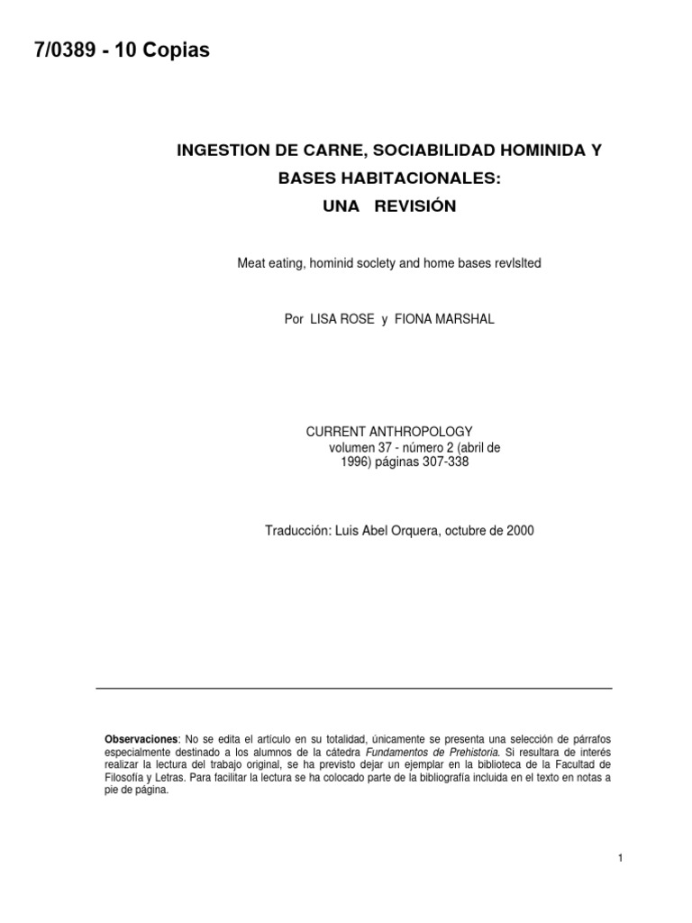 3a. Rose y Marshall 1996 | PDF | Evolución humana | Chimpancé