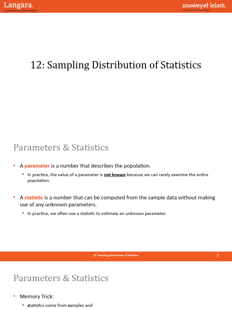 12 Sampling Distribution Of Statistics Pdf Statistics Normal