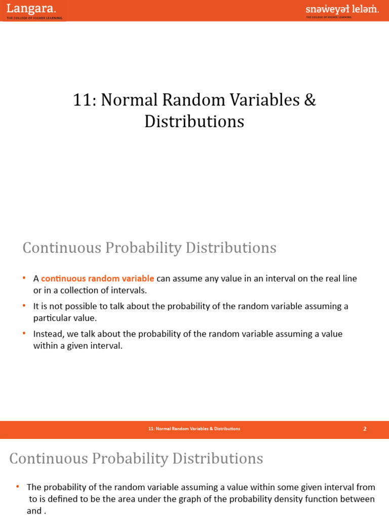 11 - Normal Random Variables & Distributions | PDF | Probability Distribution | Normal Distribution