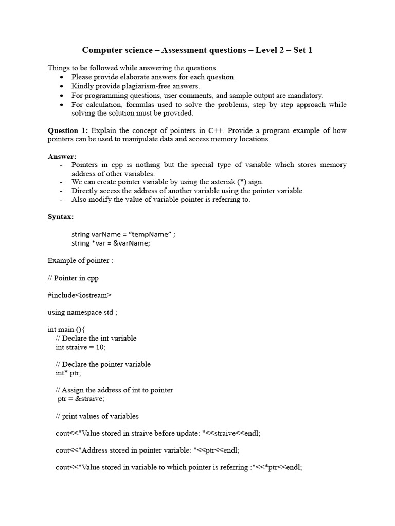 Solved - Assessment - Computer Science | PDF | Pointer (Computer ...
