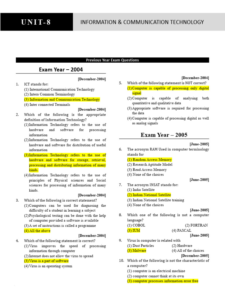 Previous Year Exam Questions | Download Free PDF | Computer Data ...