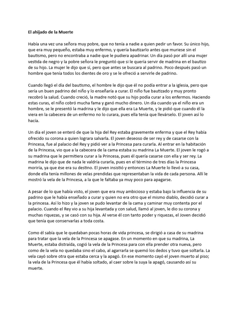 El ahijado de la Muerte: Cuento de Grimm | PDF | Padrino | Bautismo