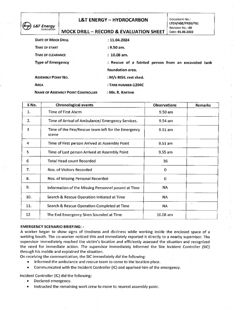 Mock Drill Report 11-04-2024 (1) | PDF