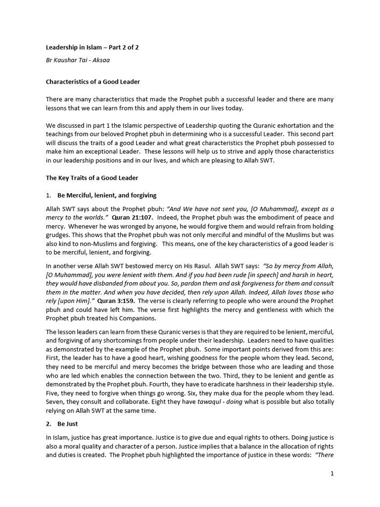 Prophetic Leadership - Part 2 | PDF | Muhammad | Prophets And Messengers In Islam