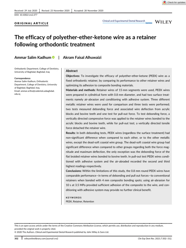 The Efficacy of Polyether-Ether-Ketone Wire As A Retainer Following ...