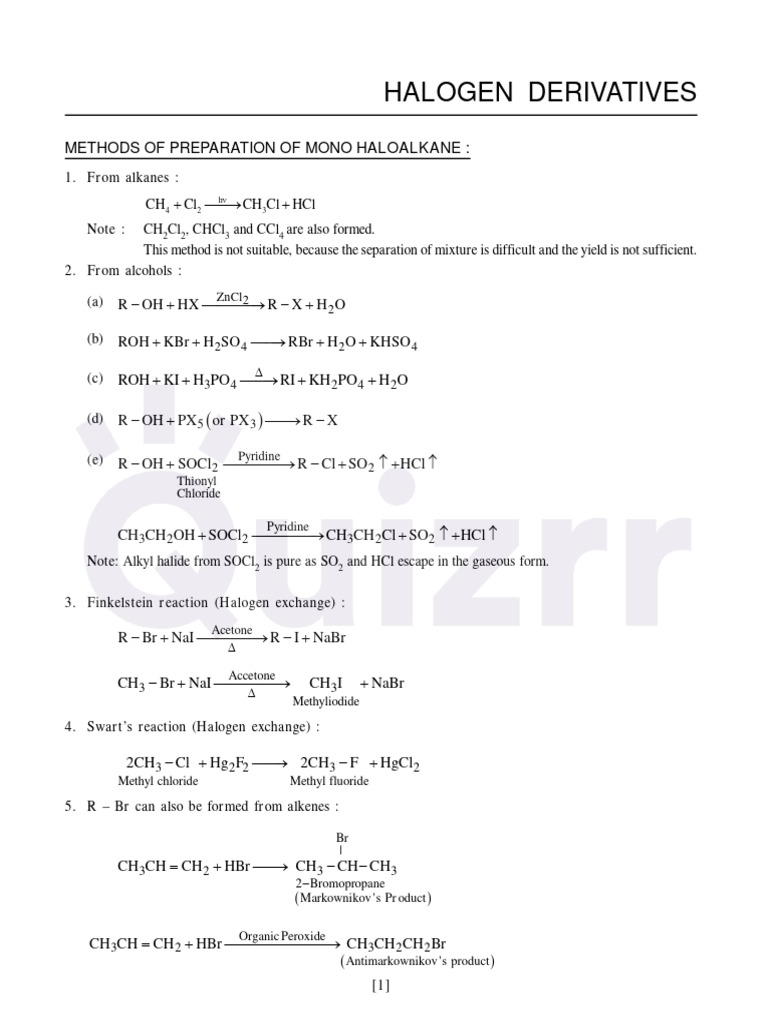 26 Halogen Derivatives Formula Sheets Quizrr | PDF | Chloroform | Ether