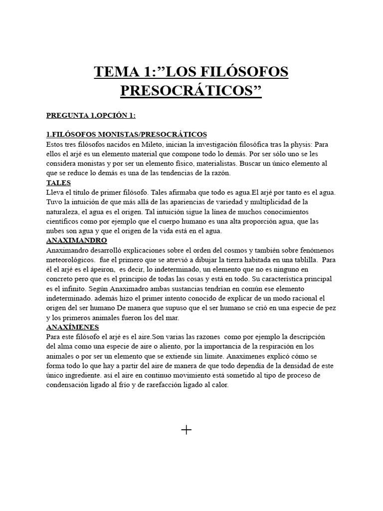 Filósofos Presocráticos y sus Arjés | PDF | Filosofía griega antigua ...