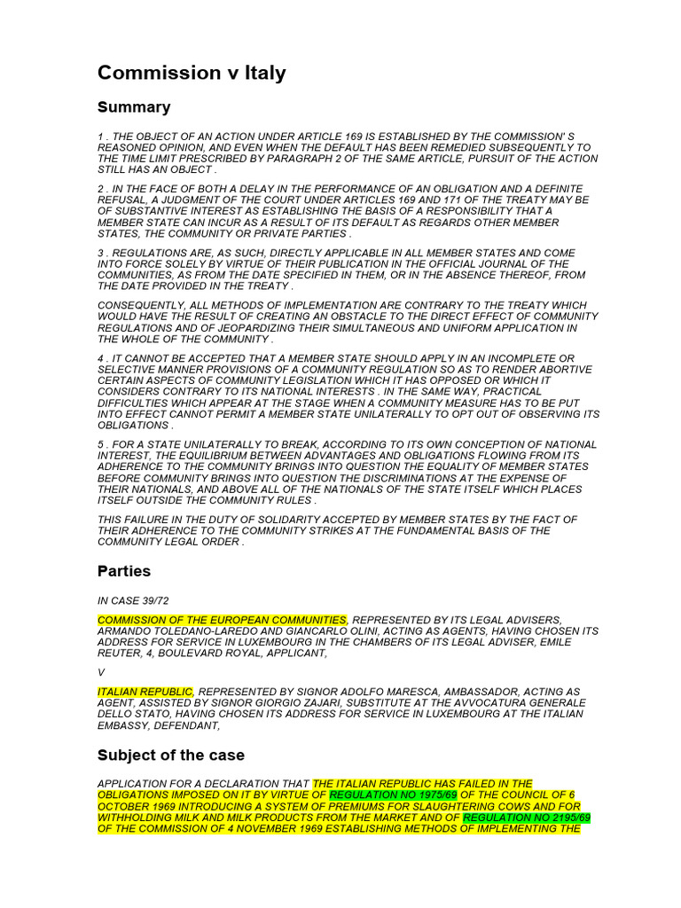Commission v Italy | PDF | Treaty | Judgment (Law)