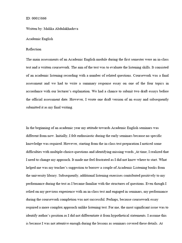 Academic English Reflection Upd2.2 | PDF | Essays | Teachers